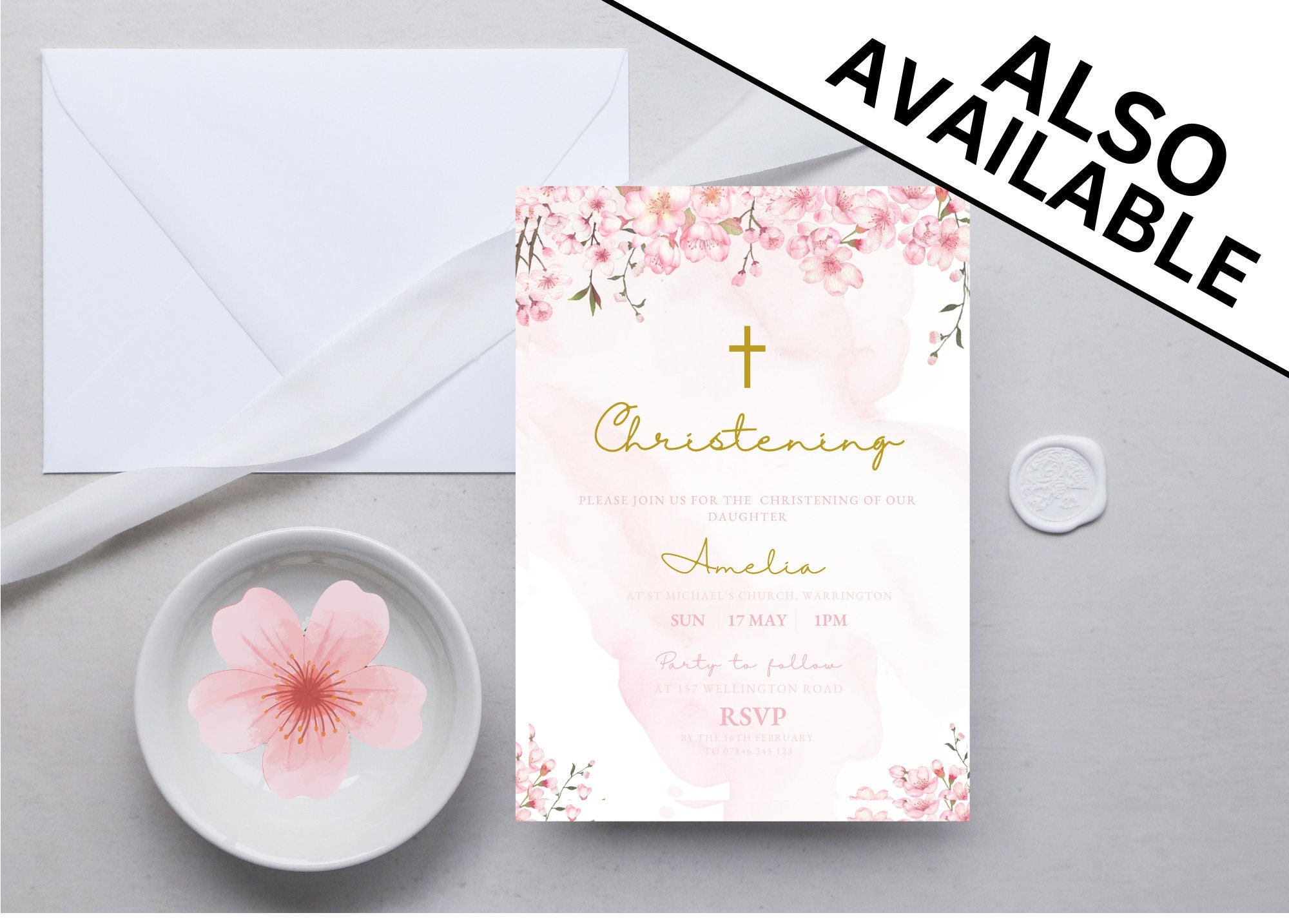 Boho Christening Thank You Card, Pink Floral Christening Thank You ...