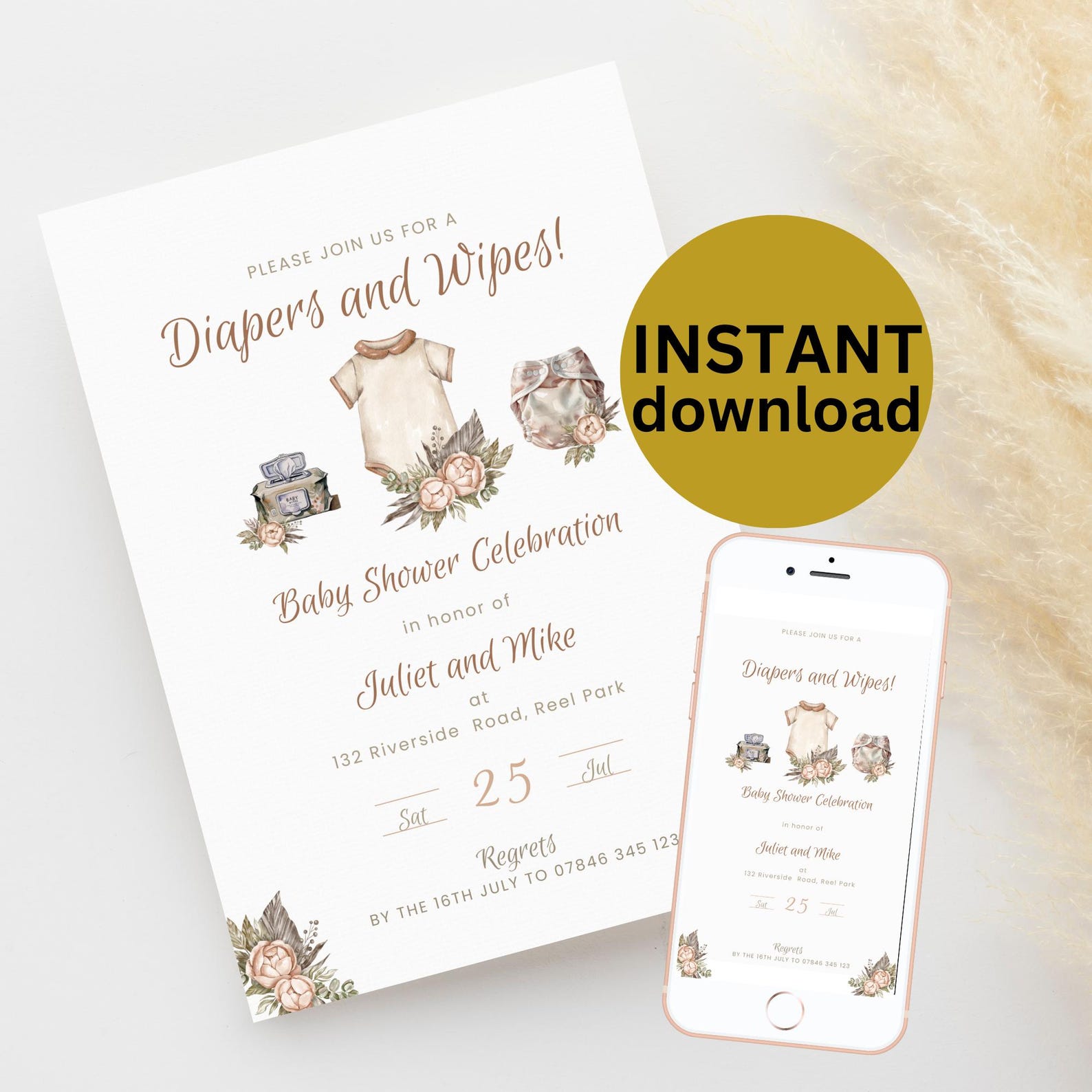 Diapers and Wipes Invitation Editable Baby Shower Invite Digital ...