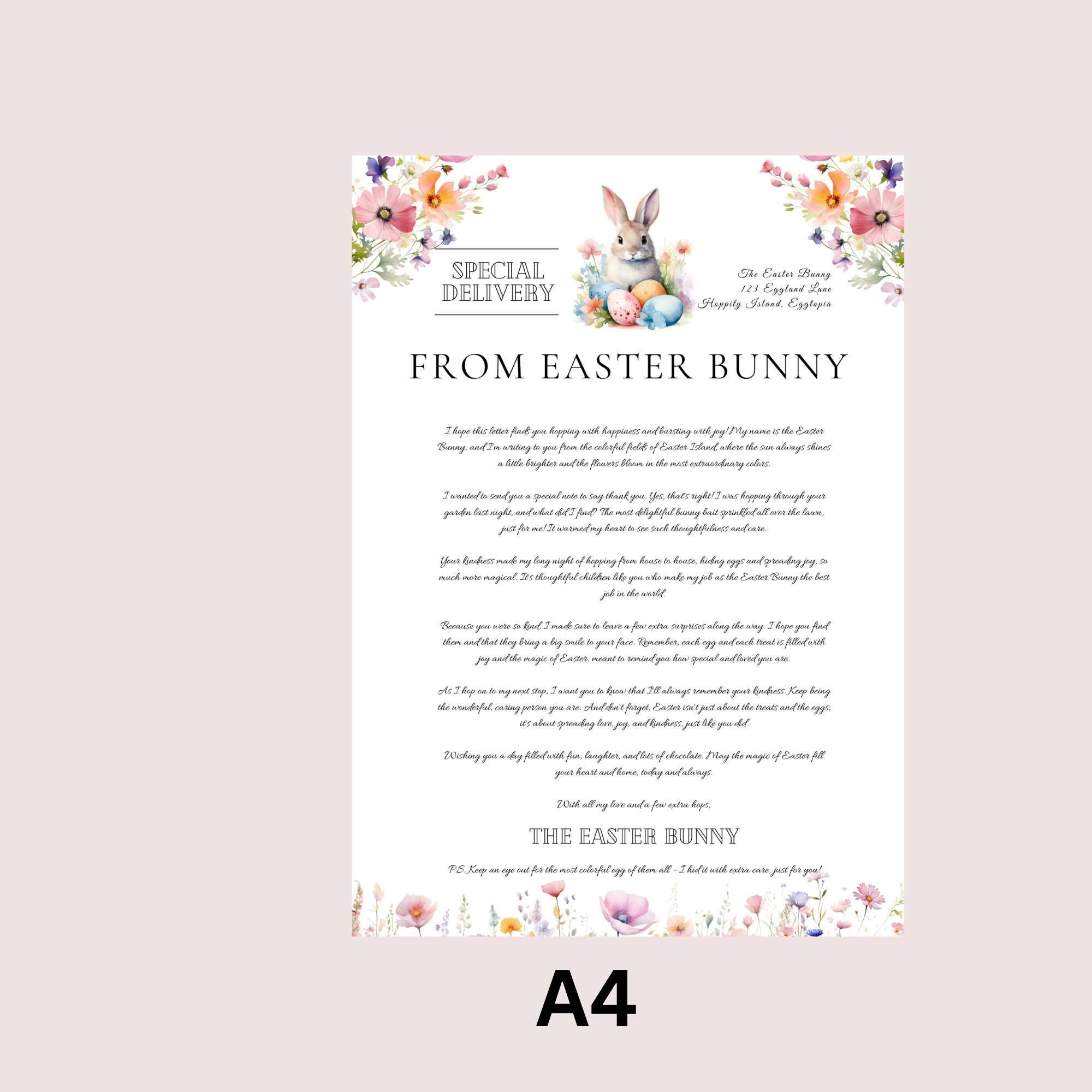 Editable Easter Bunny Letter to Kid Printable Official Letter From Desk ...