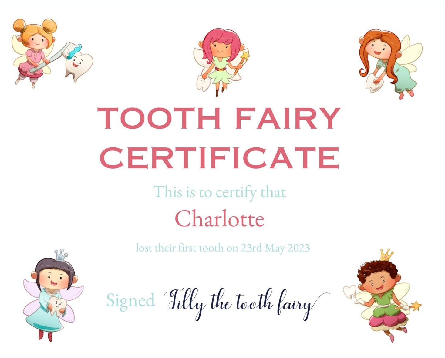 Tooth Fairy Certificate, Lost Tooth Certificate, First Tooth Lost ...