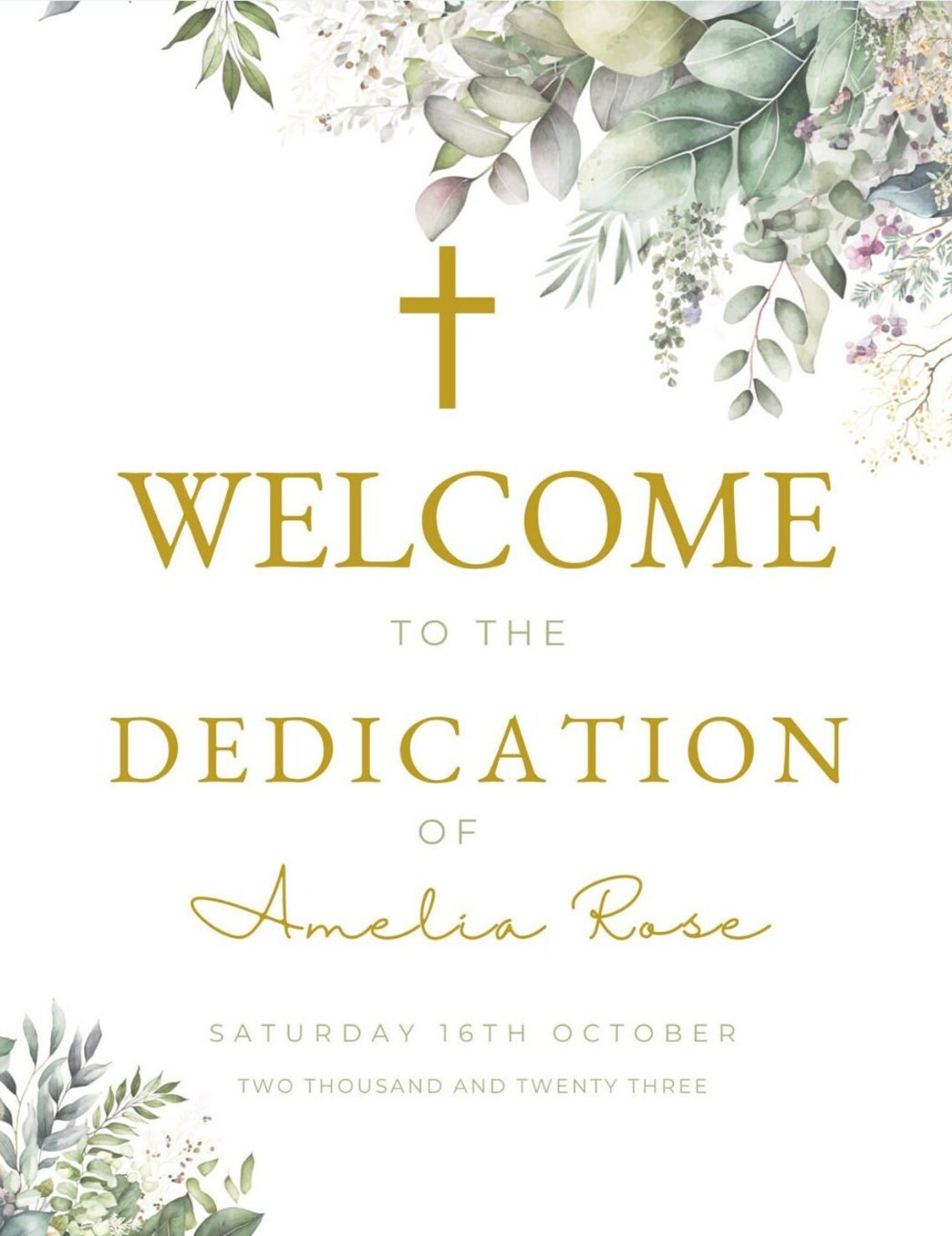 Dedication Welcome Sign, Greenery Dedication Party Sign, Religious ...
