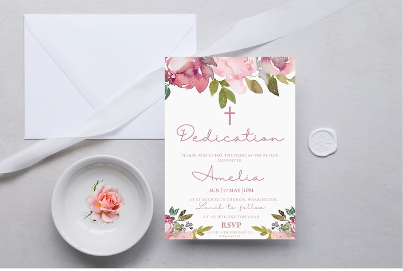 Girls Dedication Printable Invitation, Boho Dedication Invitation ...
