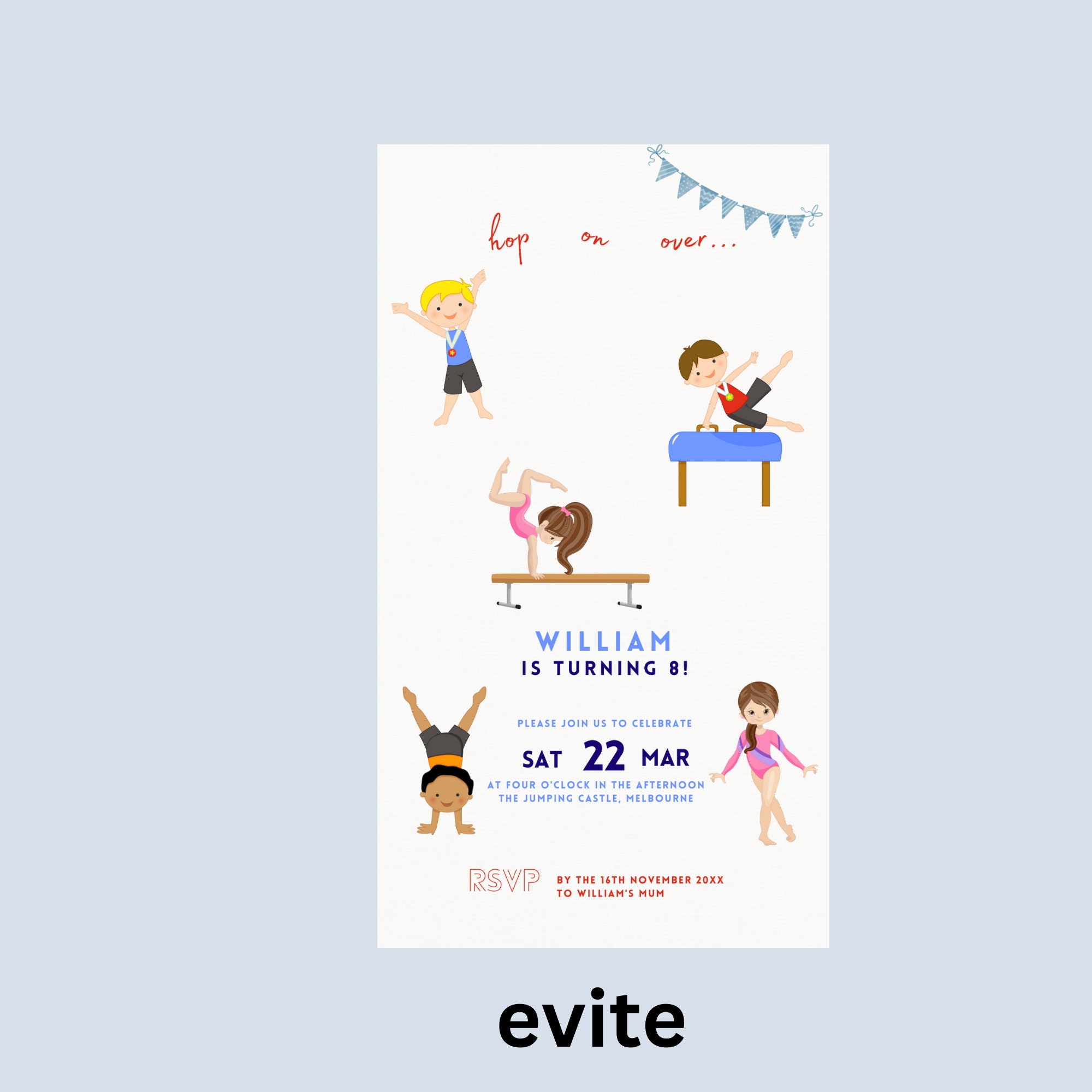 Editable Gymnastics Party Invitation Template Editable Gymnastics ...