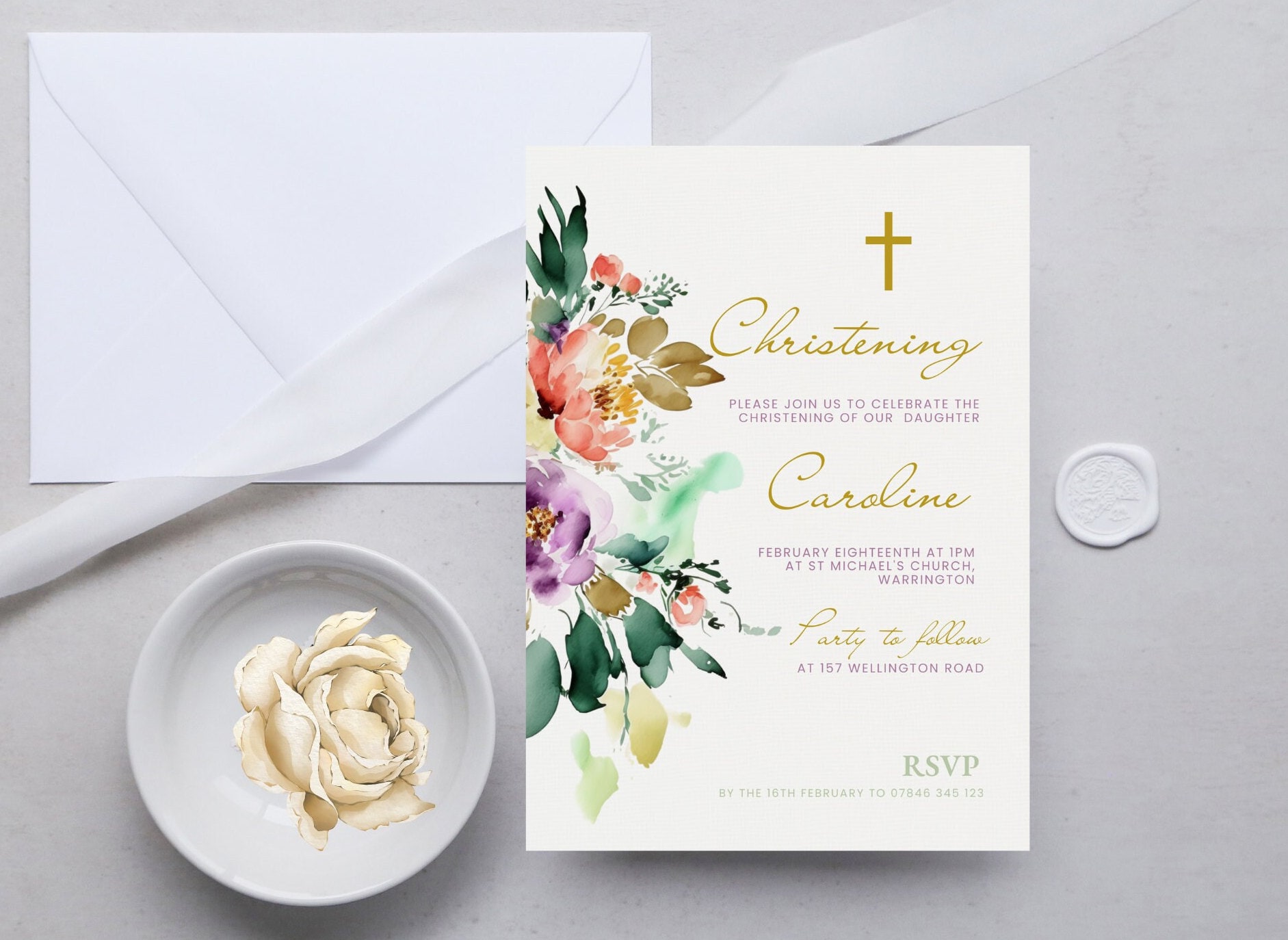 Boho Christening Invitation Template, Girls Christening Invitation ...