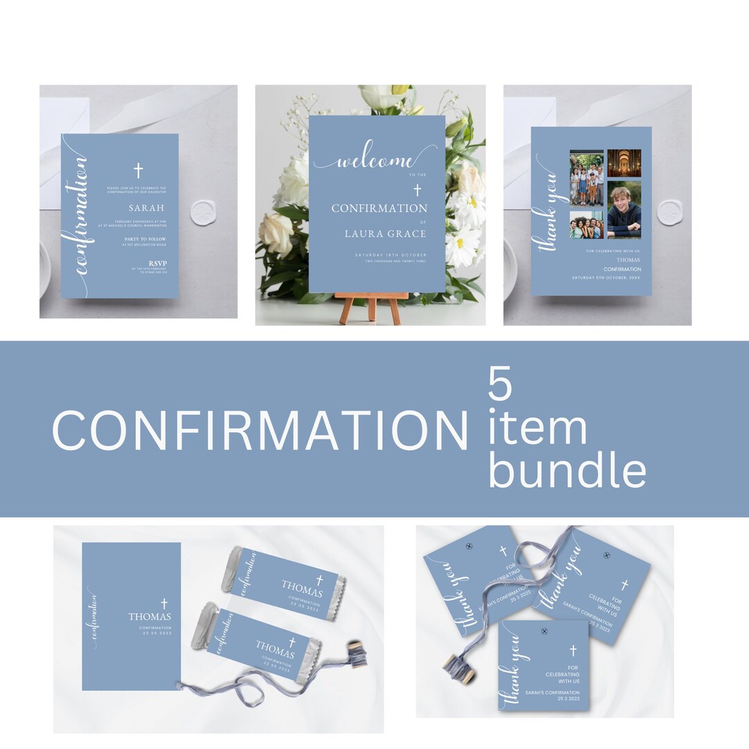 Minimalist Confirmation Bundle, Blue Confirmation Pack, Invite, Sign ...