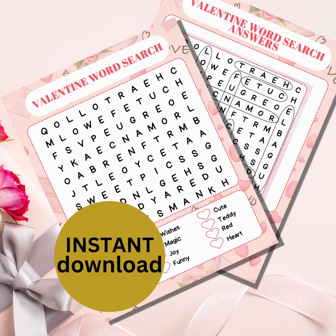 Valentine's Day Word Search Puzzle: Printable Kids Activity (digital ...