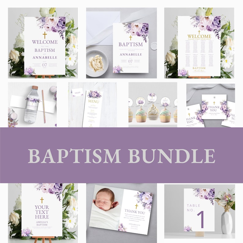 Girl Baptism Bundle, Baptism Printable Bundle, Purple Floral Baptism Bundle, Lds Baptism Bundle ...
