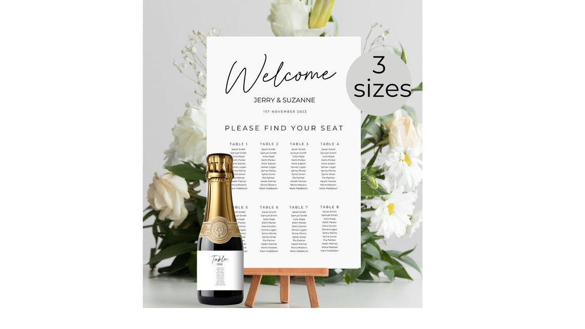 Birthday Party Seating Chart, Wine Bottle Label Seating Chart, Modern ...