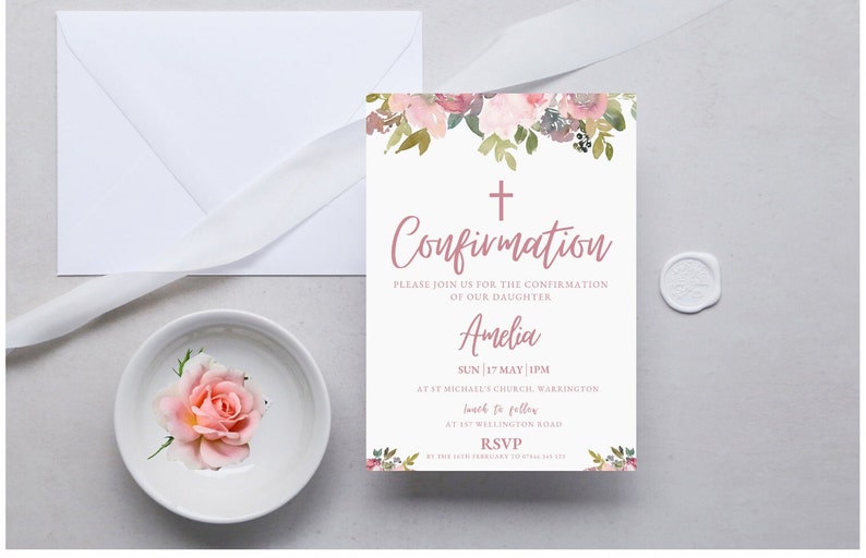 Girls Confirmation Invitation Rustic, 100% Editable Confirmation ...