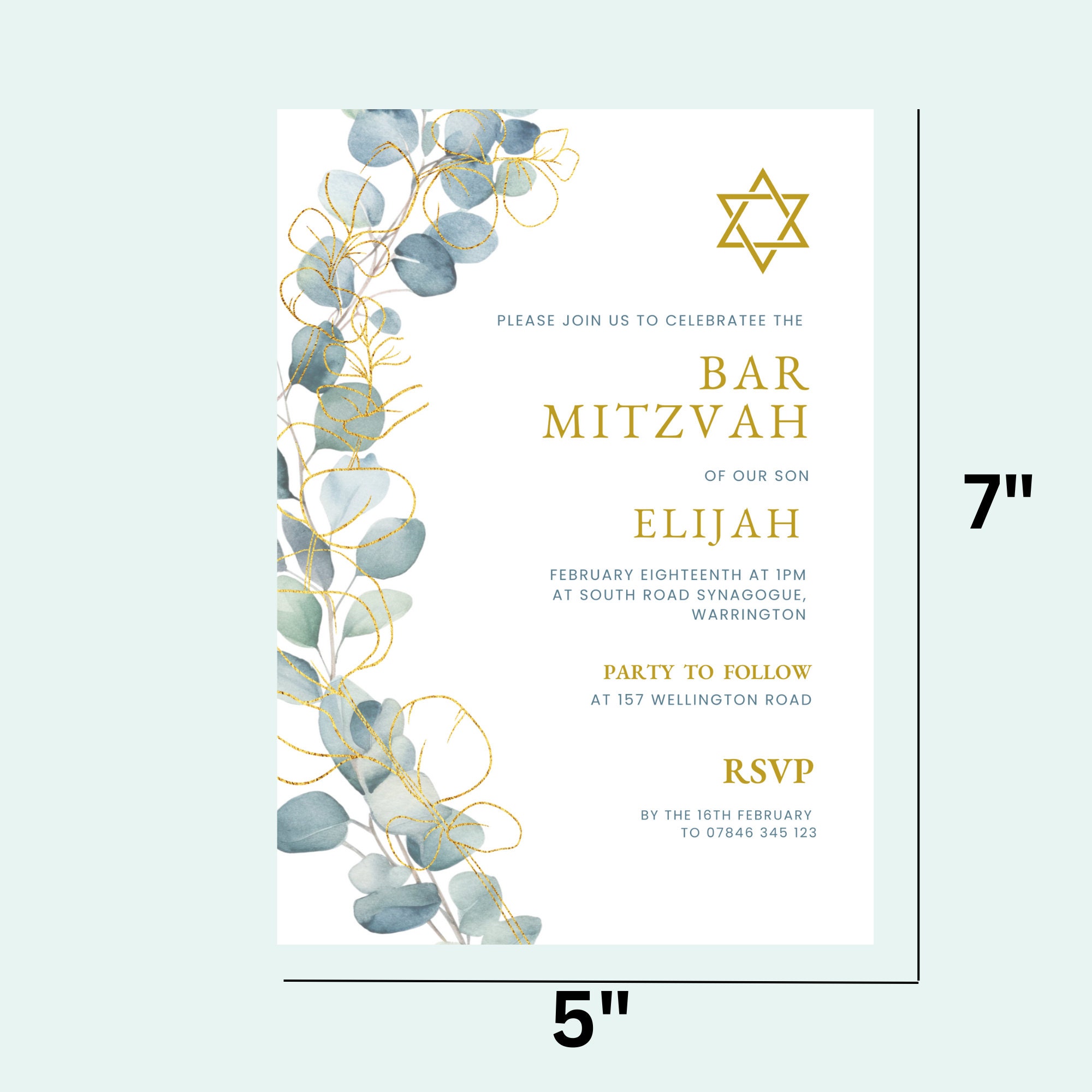 Greenery Bar Mitzvah Invitation Template, Editable Bar Mitzvah Canva ...