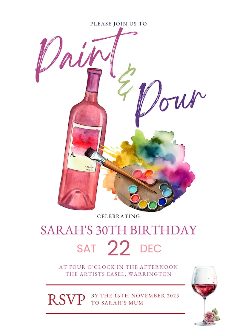 Editable Paint and Pour Party, Paint and Sip Invitation, Paint Night ...