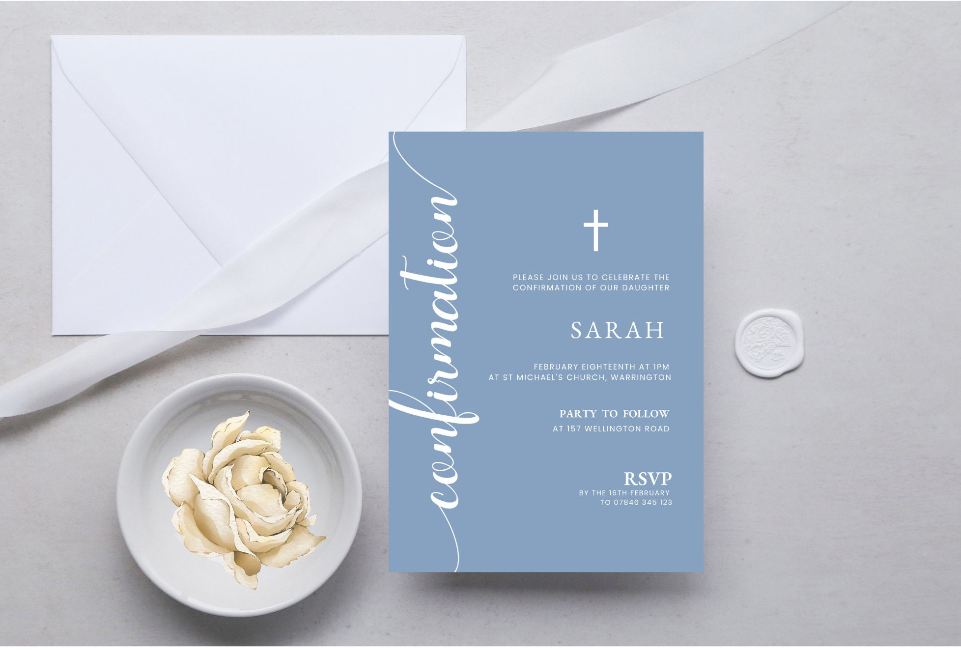 Minimalist Confirmation Bundle, Blue Confirmation Pack, Invite, Sign ...