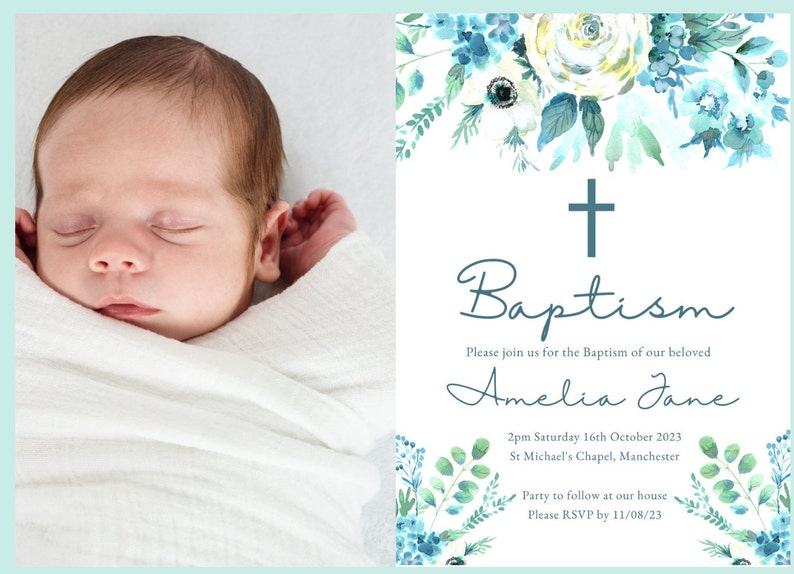 Modern Baptism Invite Naming Day Invitation Photo Baptism - Etsy