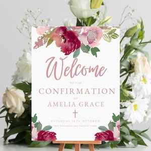 Printable Welcome Confirmation Sign, Editable Red and Blush Pink Floral ...