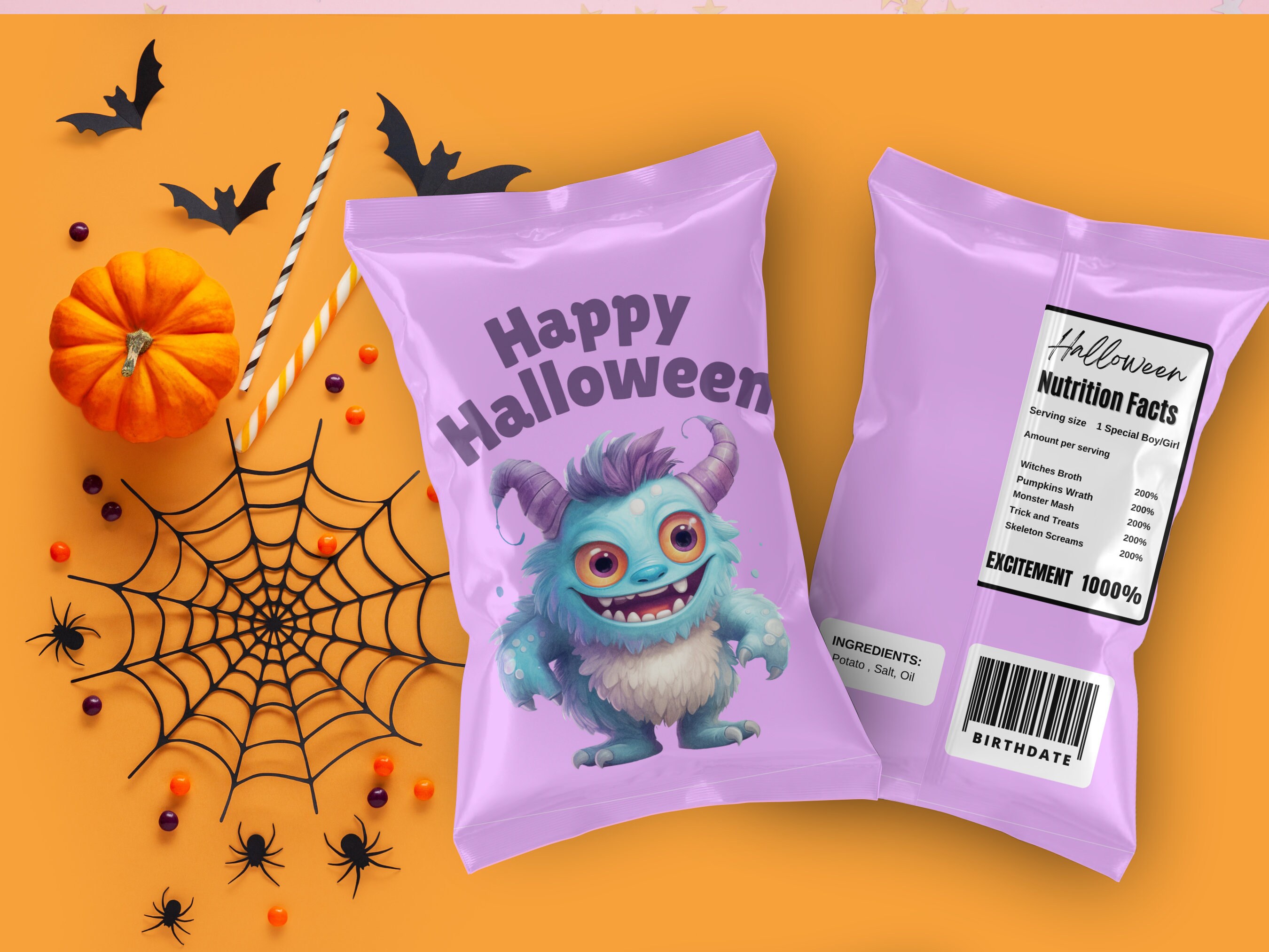 Halloween Chip Bag Bundle, Editable Halloween Chip Bag, Halloween Favor ...