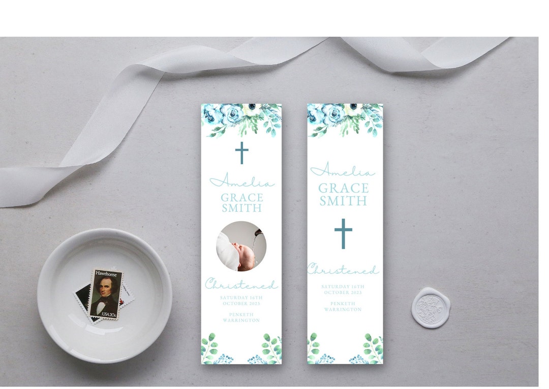 Christening Greenery Printable Bookmark 2.1"x 8.6" in 2 Designs ...