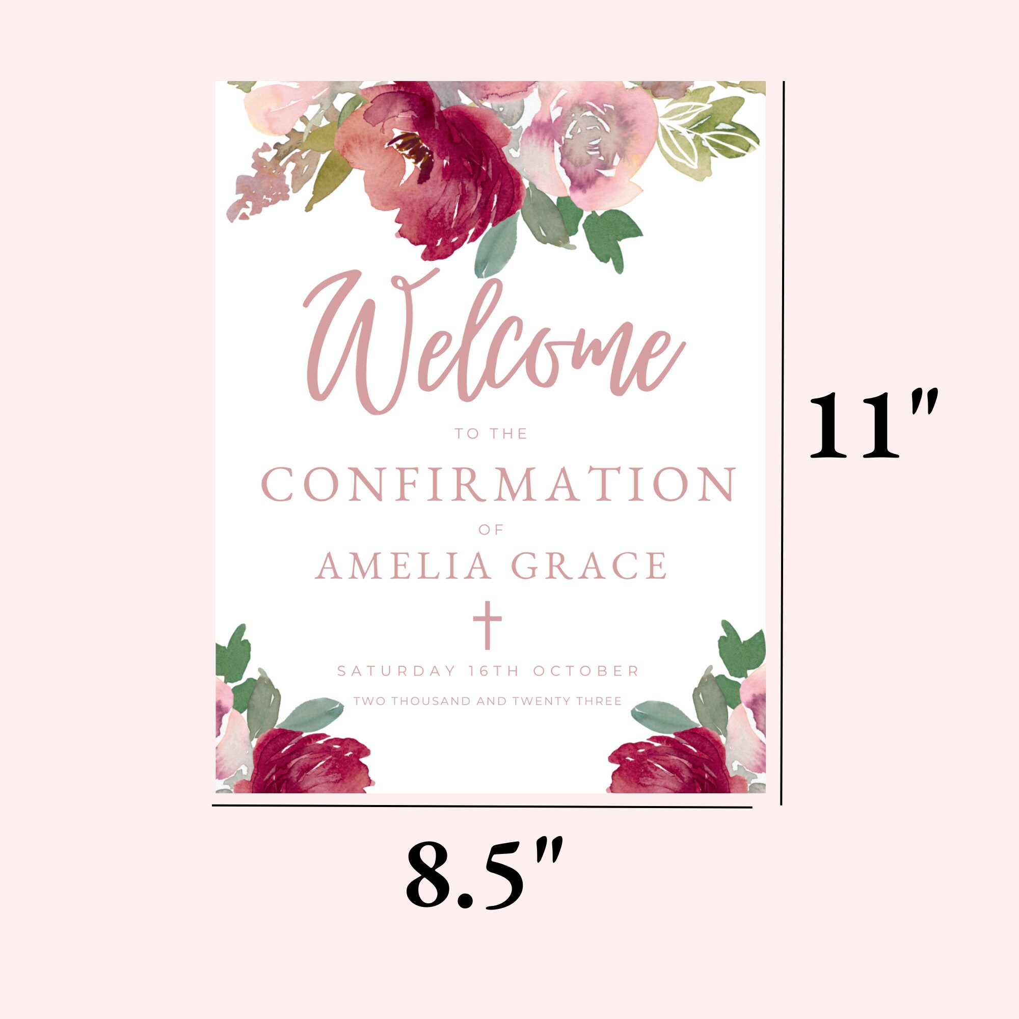Printable Welcome Confirmation Sign, Editable Red and Blush Pink Floral ...