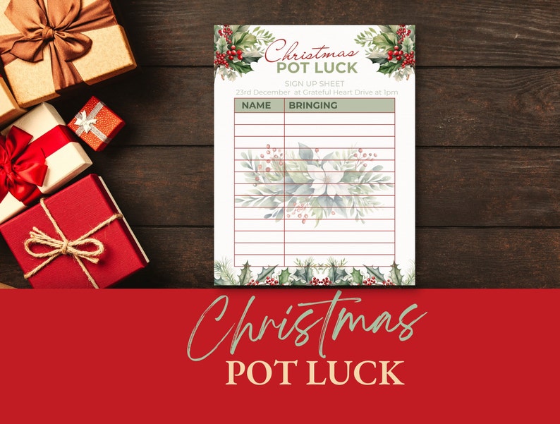 Christmas Potluck Sign up Sheet EDITABLE, Holiday Potluck Sign Up, Work ...