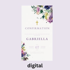 Purple Floral Digital Invitation for Confirmation Editable Girl ...