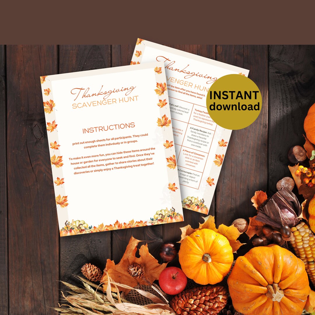 Thanksgiving Scavenger Hunt for Kids, Thanksgiving Dinner Game ...