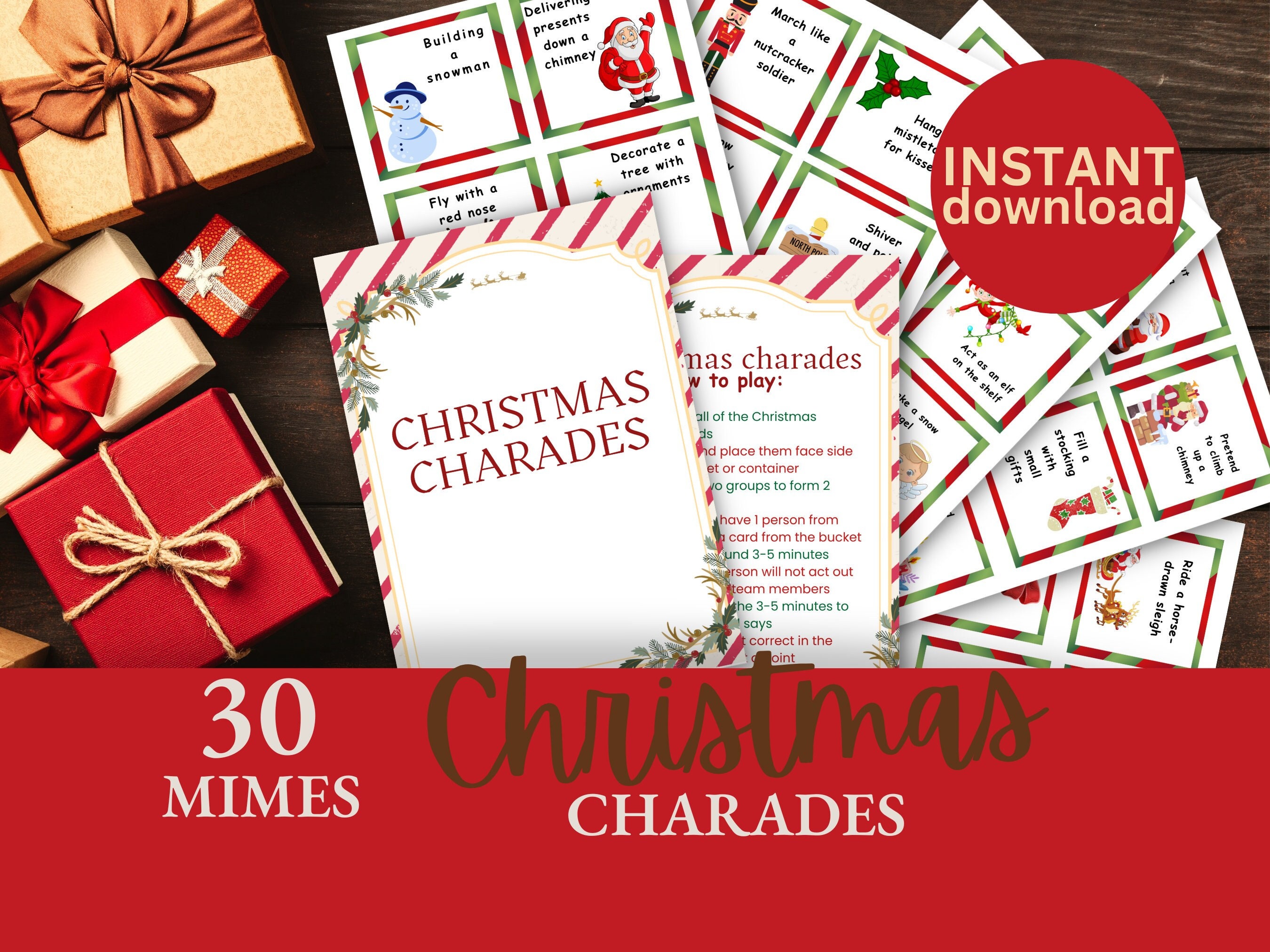 Christmas Printable Game | Christmas Charades for Kid | Charades Cards ...
