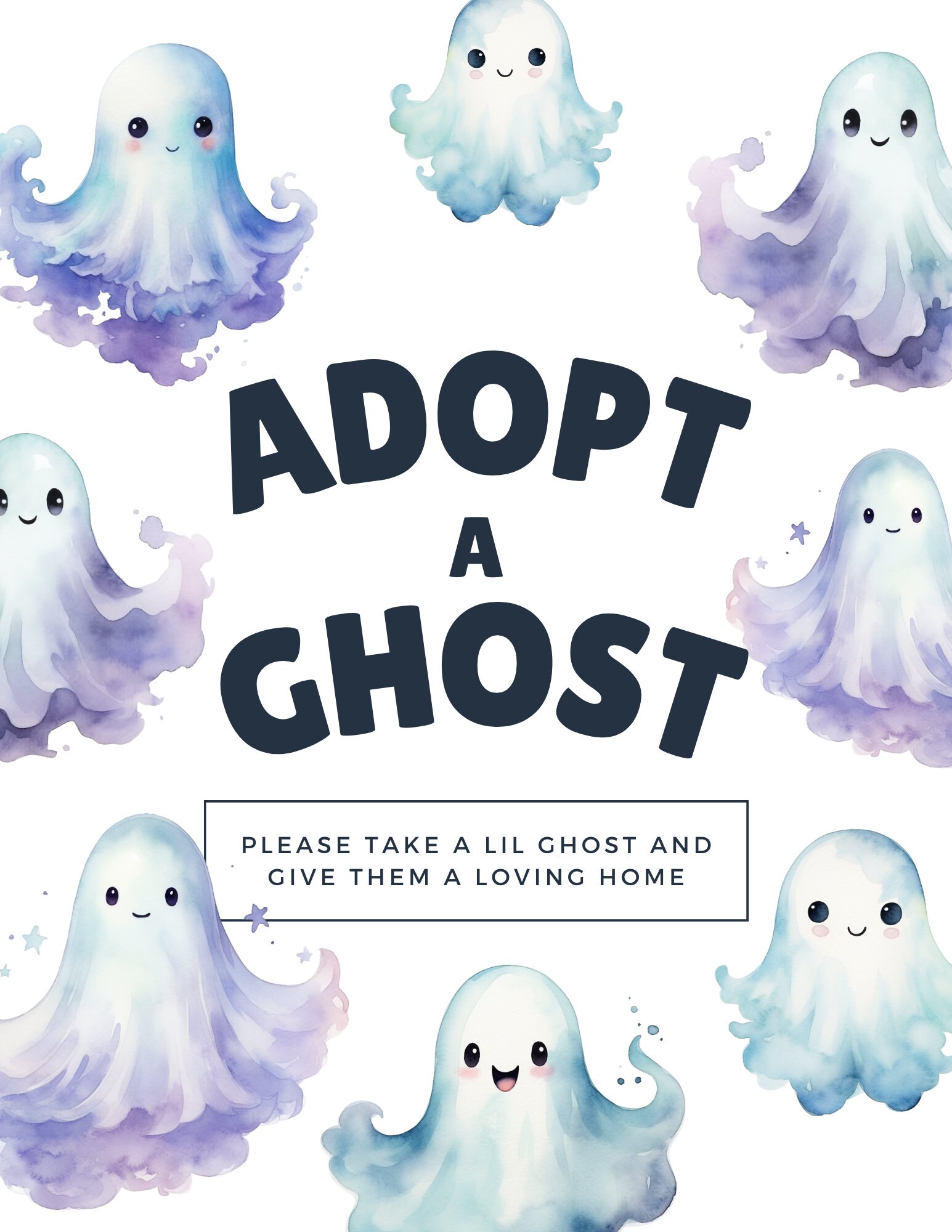 Ghost Adoption, Blue Adopt A Ghost Sign and Adoption Certificate Set ...