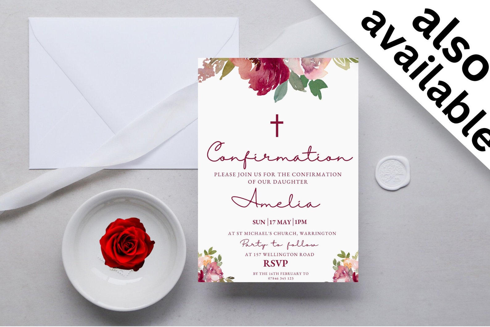 Girls Confirmation Invitation, Printable Confirmation Party Template, Cream Floral Confirmation ...