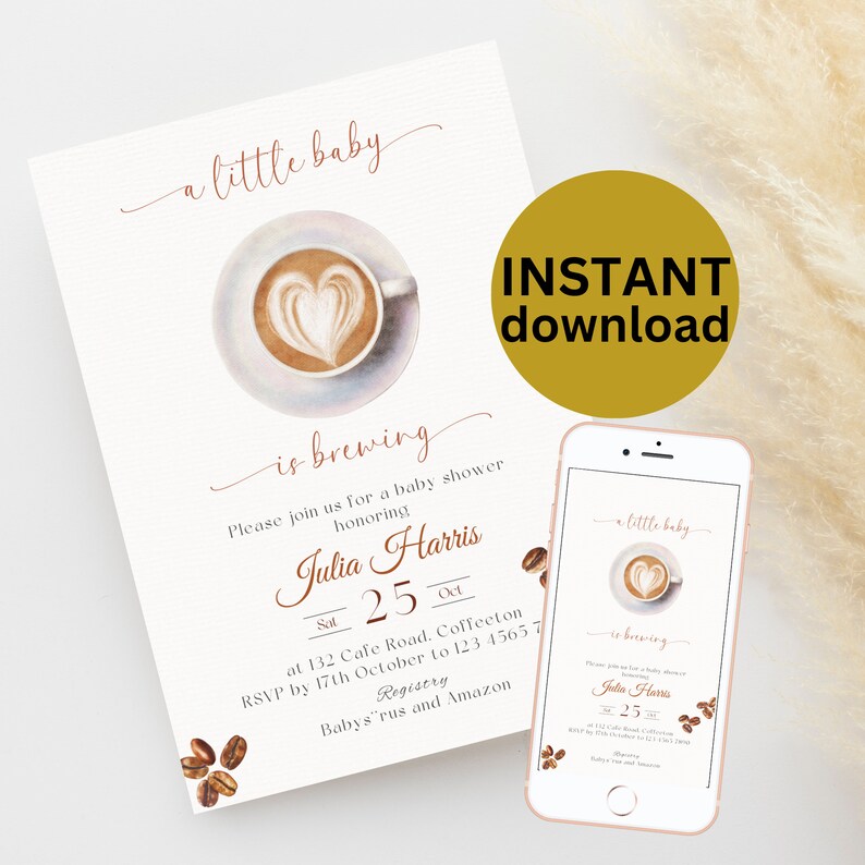 Coffee Bean Baby Shower Invitation Bundle Coffee Theme Baby Shower ...