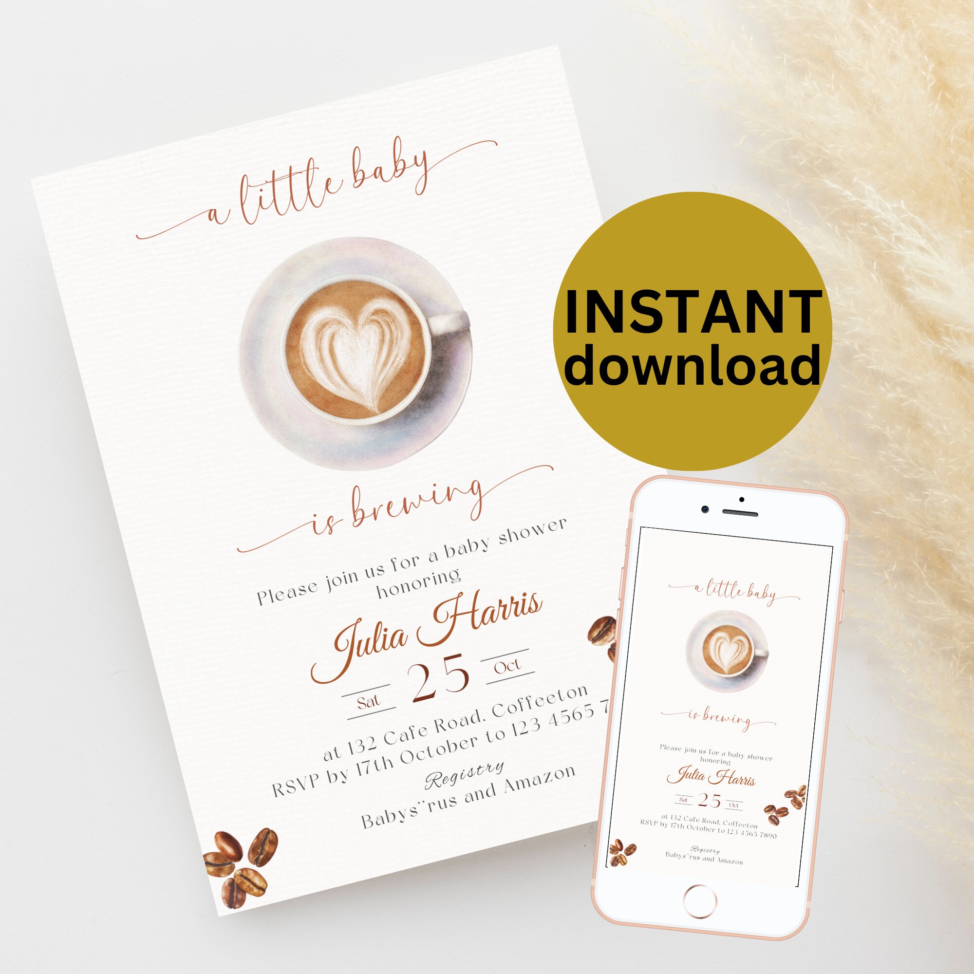 Coffee Bean Baby Shower Invitation Bundle Coffee Theme Baby Shower ...