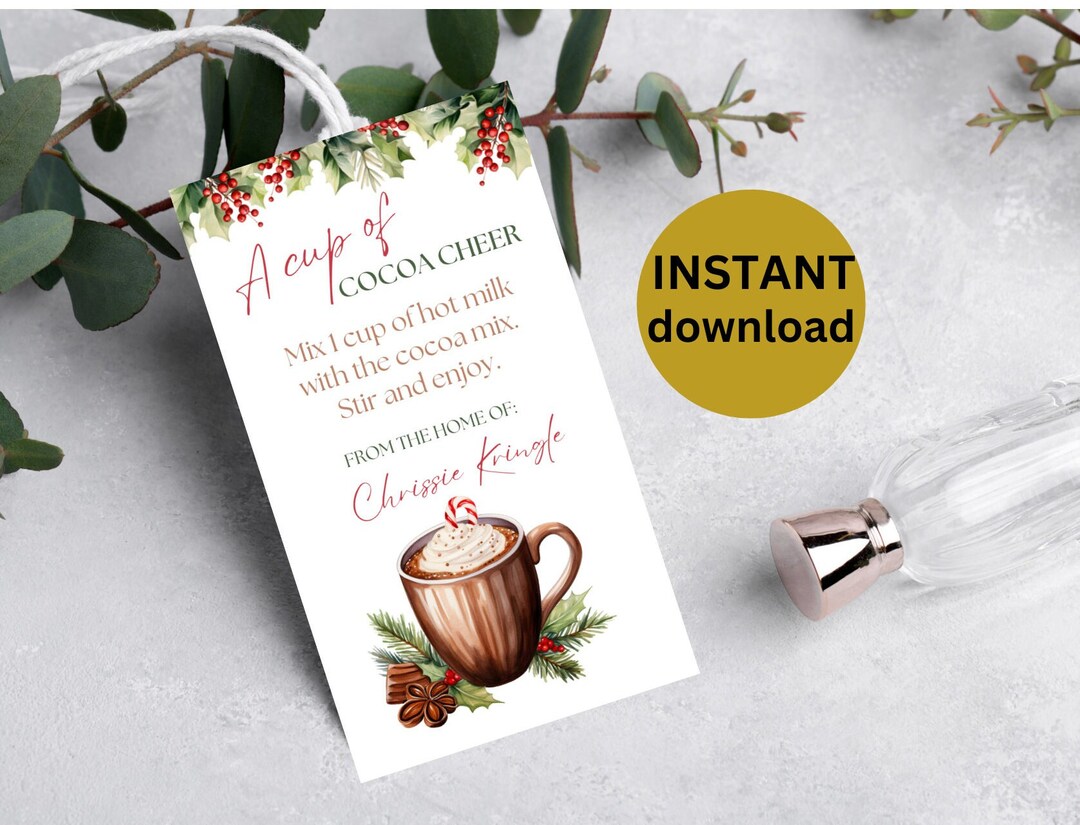 Hot Cocoa Gift Tag, Hot Cocoa Bombs, Christmas Favor Tag, Client Gift ...