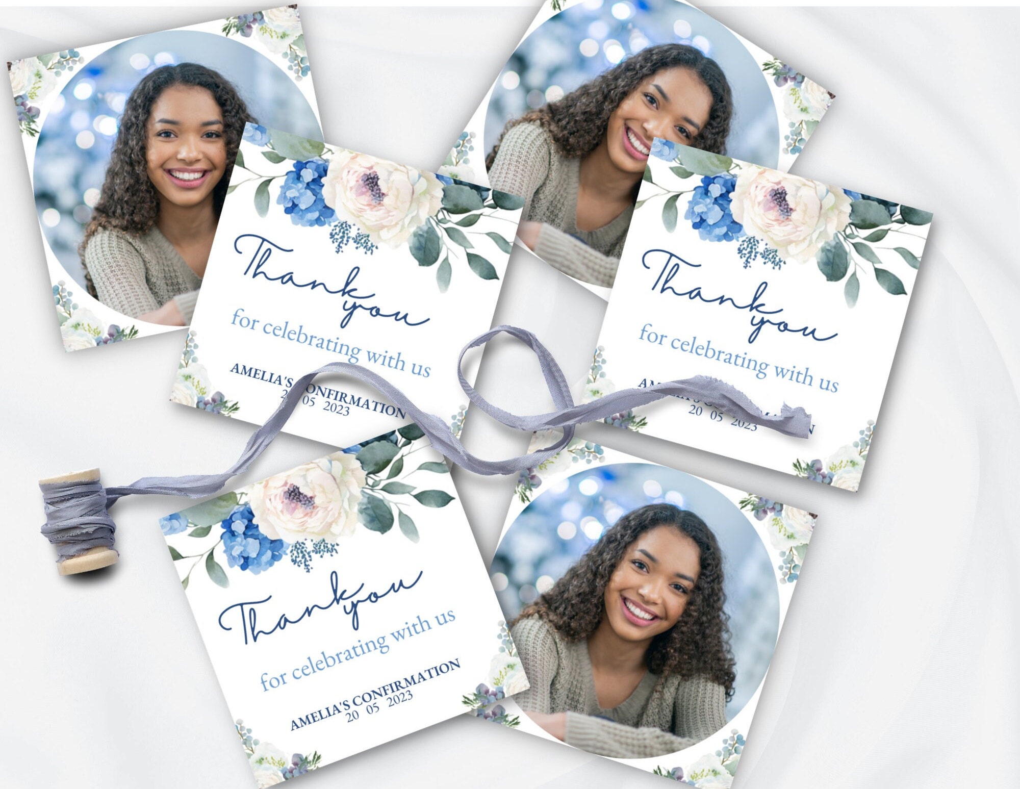 Confirmation Favor Tags Printable Template, Blue Floral Favor Tags ...