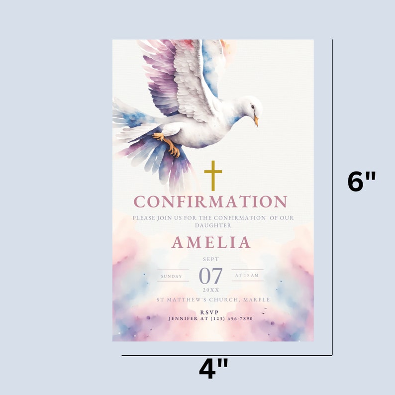 Confirmation Invitation Catholic Confirmation Invitation Dove Editable ...