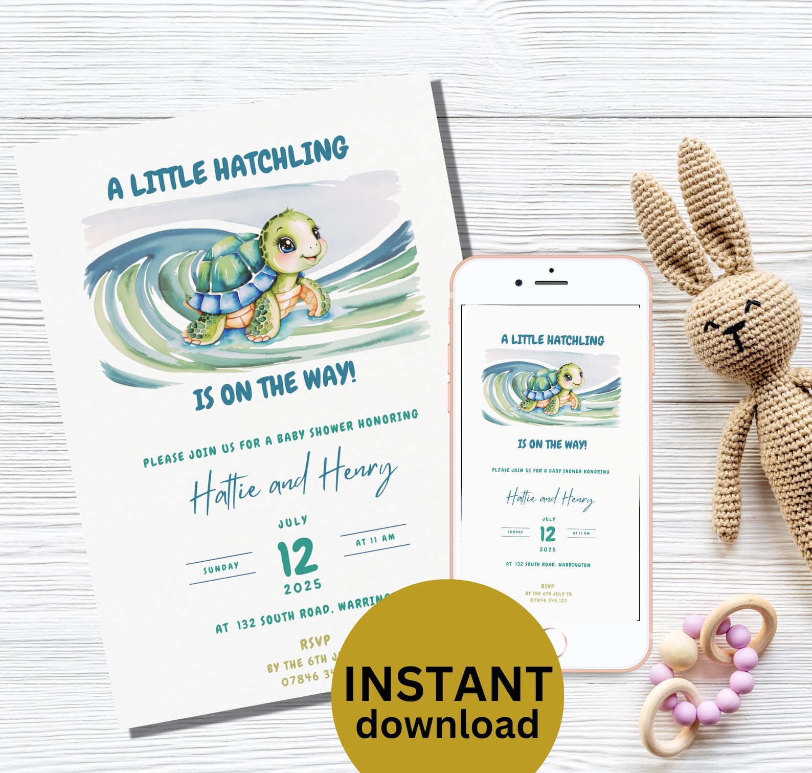 Hatchling Baby Shower Invitation Editable Ocean Theme Invite Instant ...