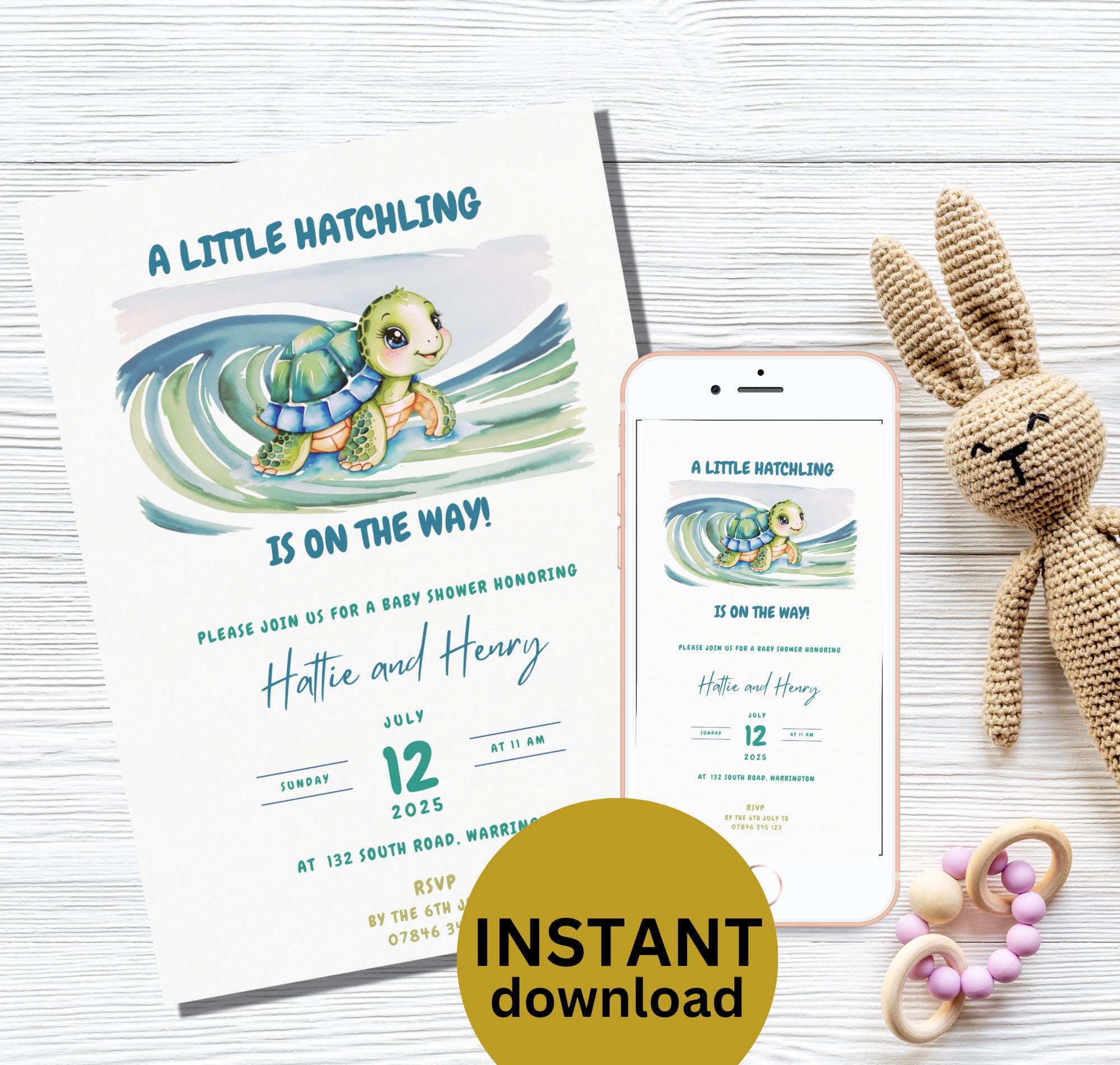 Hatchling Baby Shower Invitation Editable Ocean Theme Invite Instant ...