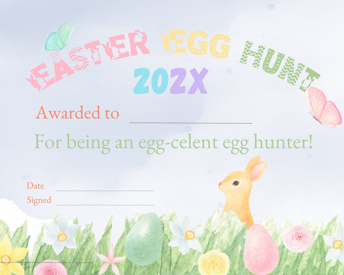 Printable Easter Egg Hunt Certificate, Easter Party, Party Games ...