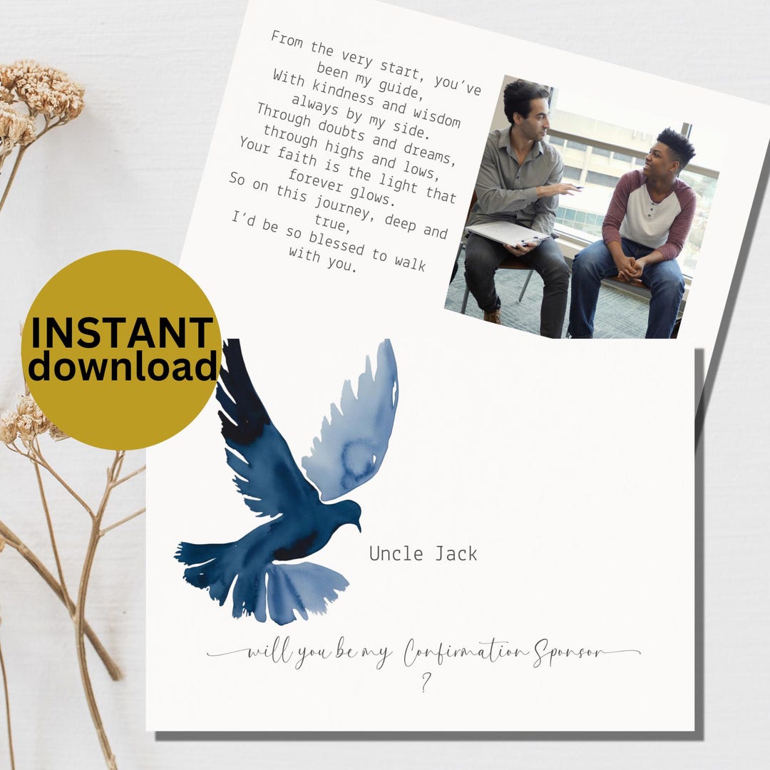 Will You Be My Confirmation Sponsor Printable Card Blue Watercolor Dove ...