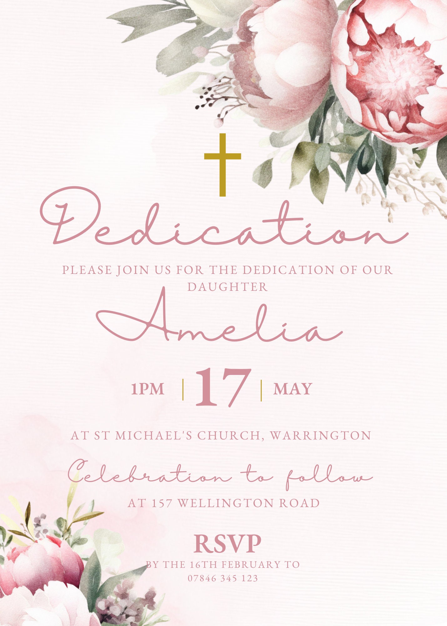Girls Dedication Invitation, Boho Dedication Invite, Rustic Floral ...