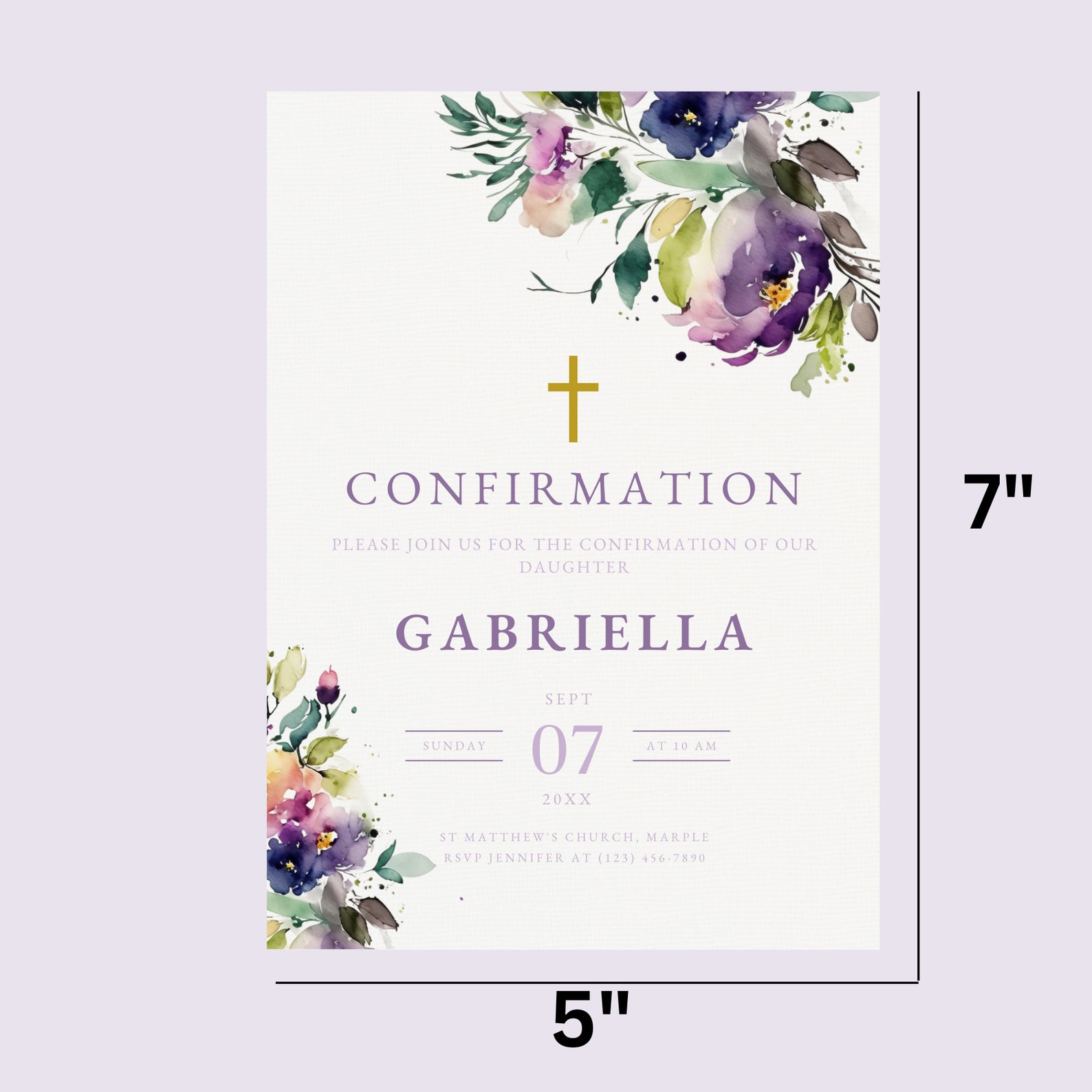 Purple Floral Digital Invitation for Confirmation Editable Girl ...