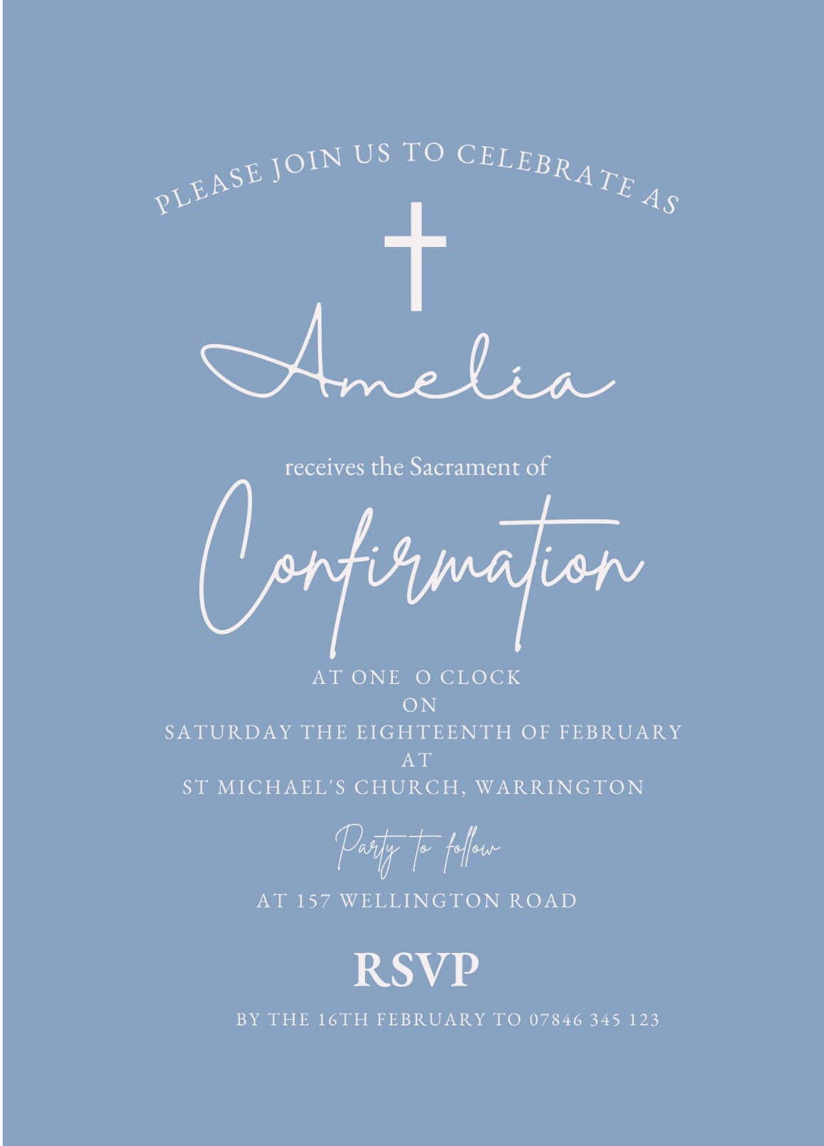 Minimalist Confirmation Invitation Template, Blue Modern Confirmation ...