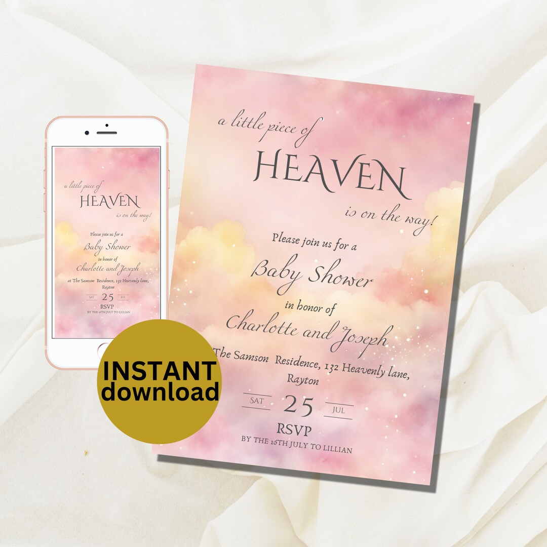 Digital Little Piece of Heaven Baby Shower Invitation Editable Digital ...