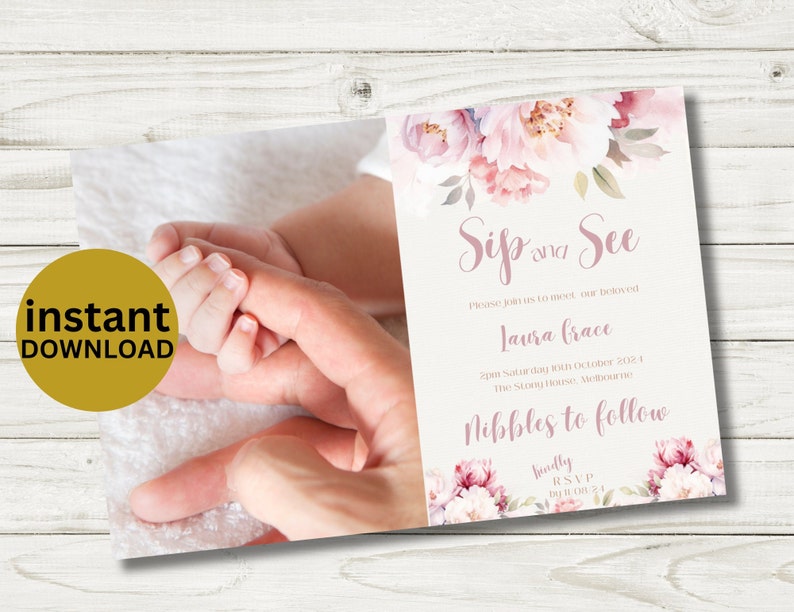 Editable Template Sip and See Invitation Girl Sip & See Invitation Sip ...