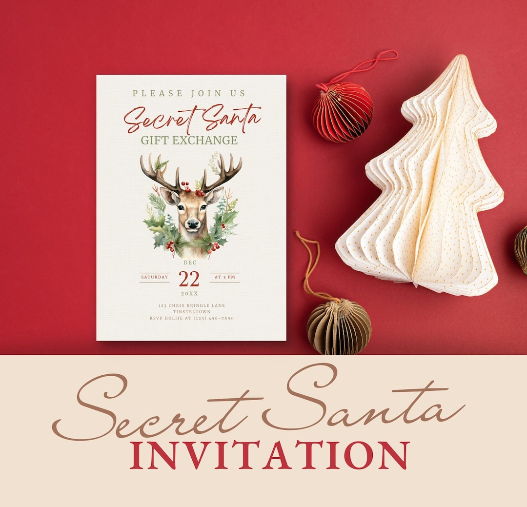 EDITABLE Secret Santa Gift Exchange Invitation - Secret Santa ...