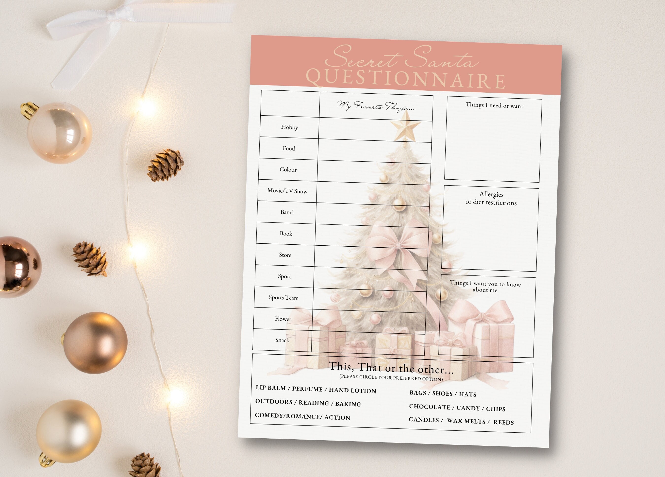 Printable Secret Santa Bundle, Editable Secret Santa Questionnaire Kit ...