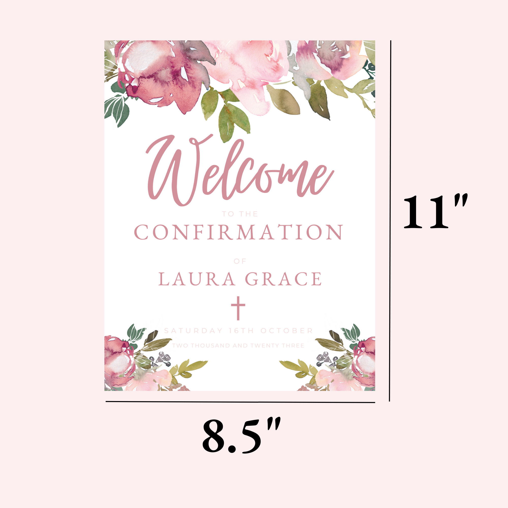 Printable Welcome Confirmation Sign, Editable Blush Pink Floral ...