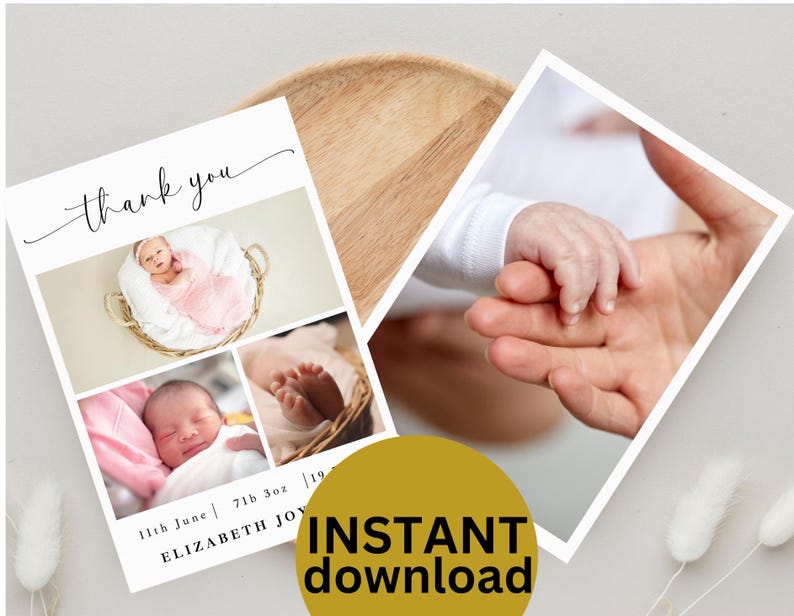 Custom Photo Newborn Thank You Card: Baby Announcement (canva, Digital ...