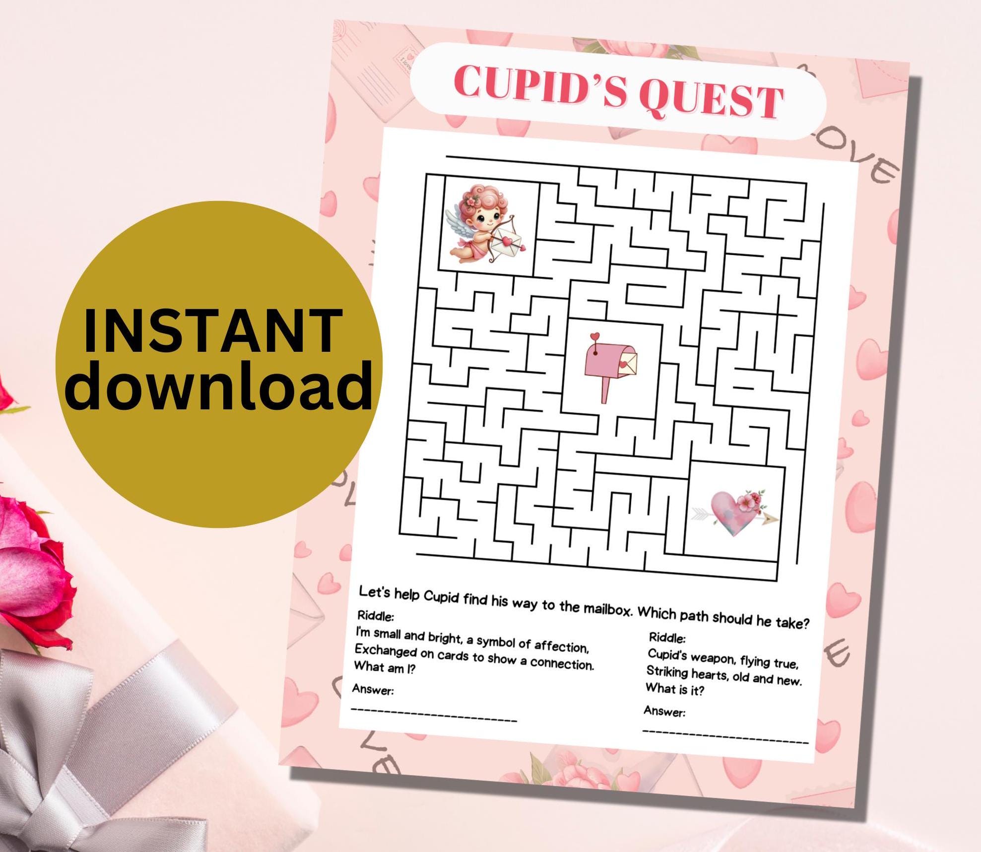 Valentine's Day Word Search Puzzle: Printable Kids Activity (digital ...