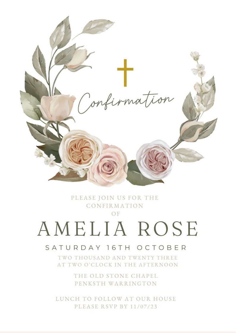 Confirmation Invitation, Floral Printable Confirmation Invite, Floral ...