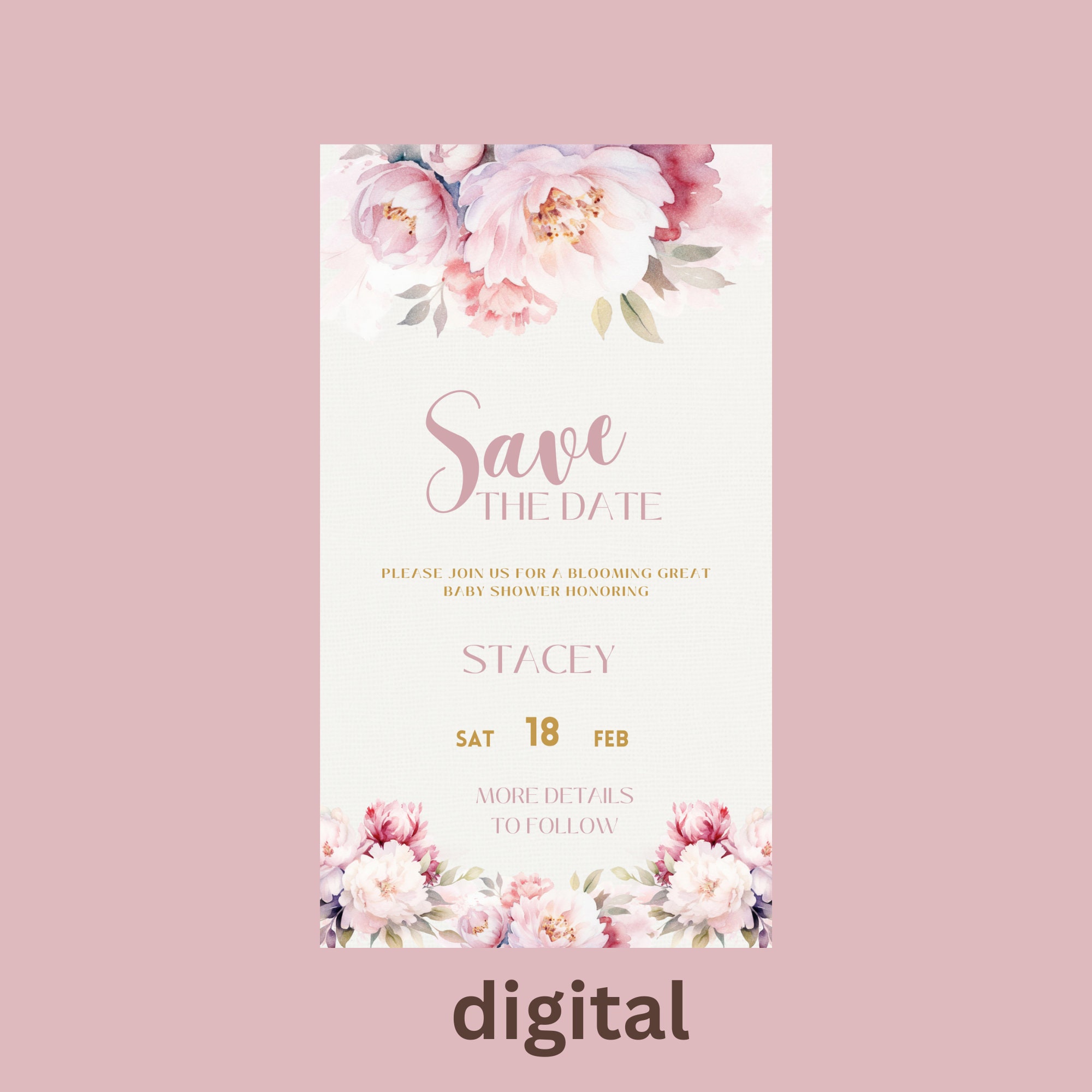 EDITABLE Pink Save the Date Boho Floral Baby Shower Save the Date Baby ...
