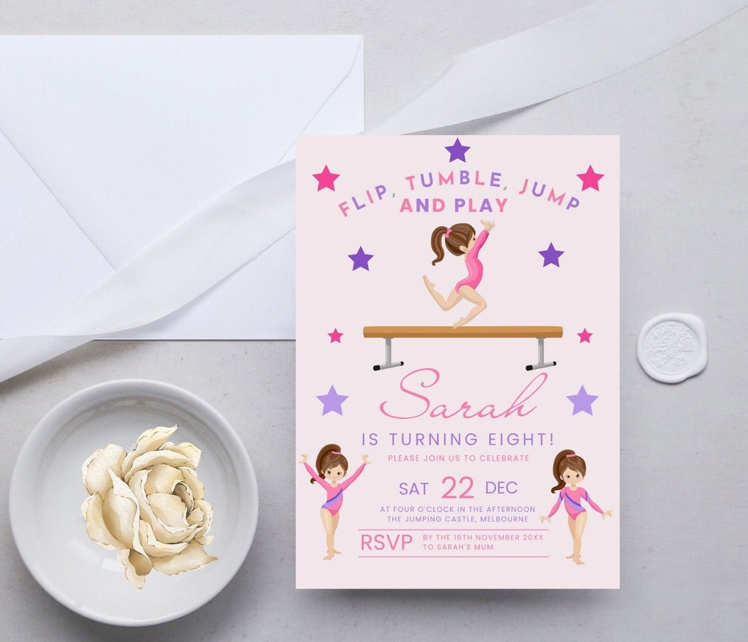 Gymnastics Birthday Invitation, Gymnast Birthday Party, Editable ...