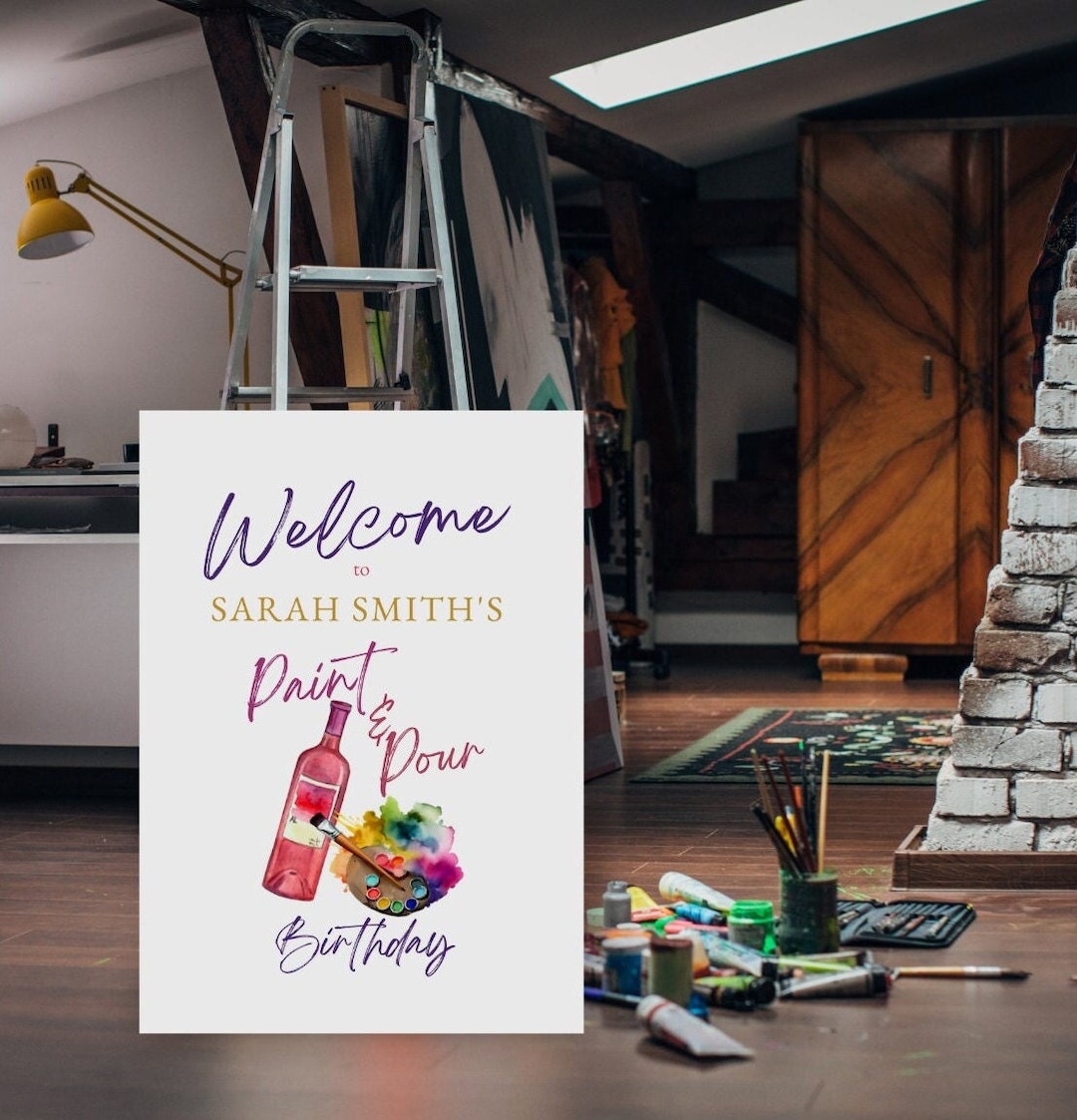 Paint and Pour Sign, Wine and Paint Birthday, Paint and Sip Party ...
